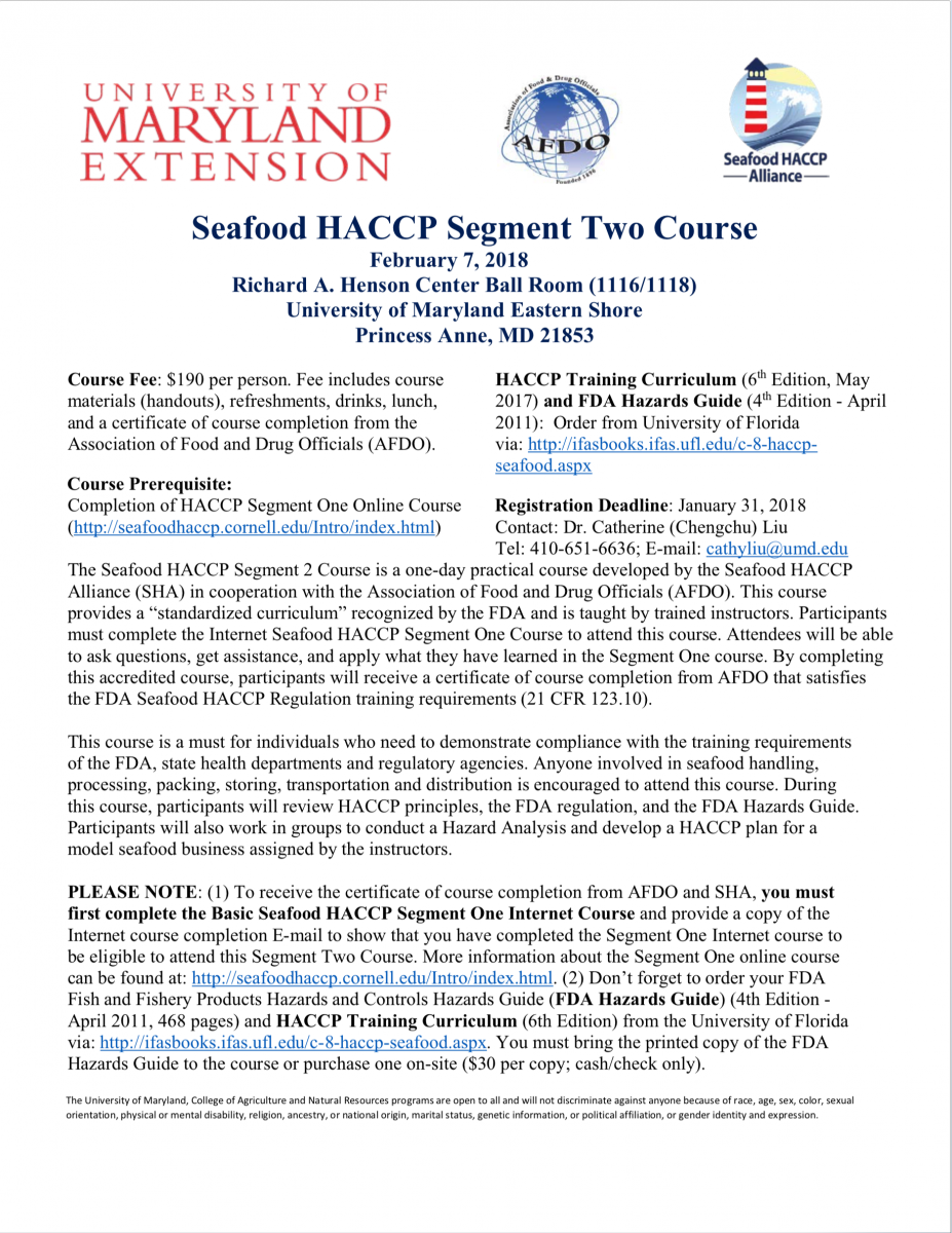 Seafood HACCP Training | Maryland Sea Grant
